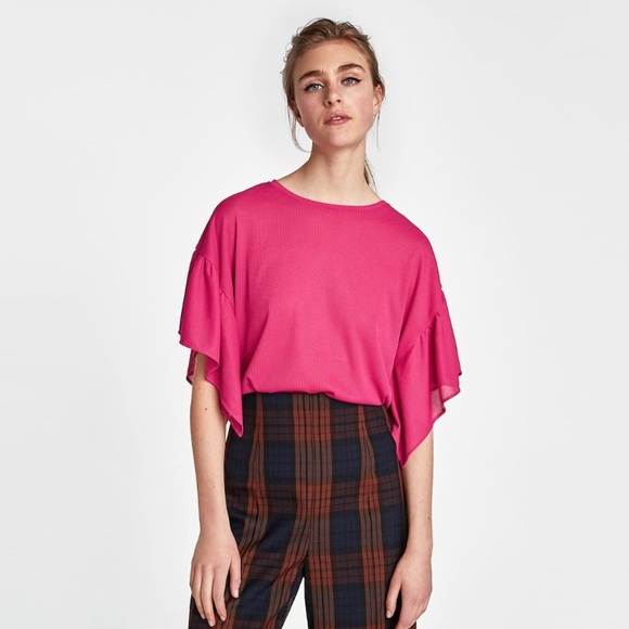 Zara | Tops | Nwt Zara Ruffled Sleeve Tshirt | Poshmark
